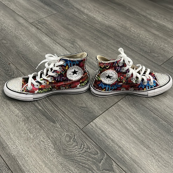 Converse | Shoes | Custom Graffiti Swarovski Crystal Converse Size 7 ...